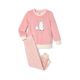 Tchibo - Kinder-Nicki-Pyjama mit Pinguin-Print - M&auml;dchen - Gr. 98/104 - creme/gestreift