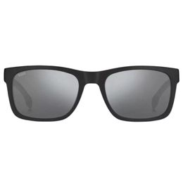 HUGO BOSS &ndash; Sonnenbrille mit mattschwarzem Rahmen und SP-Gl&auml;sern in Silber