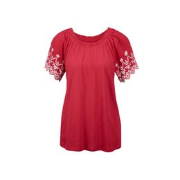 Tchibo - Shirt im Materialmix mit Lochstickerei - Damen - Gr. S - wei&szlig;
