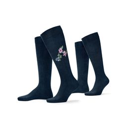Tchibo - 2 Paar St&uuml;tzkniestr&uuml;mpfe - Damen - Gr. 39-42 - dunkelblau/gebl&uuml;mt