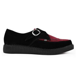 T.U.K. TUK Pointed Creeper Plateau-Schuhe aus schwarzem und burgunderfarbenem Wildleder mit Monk-Schnalle - A9592