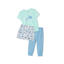 Tchibo - 3-teilige Pyjama-Kombi - M&auml;dchen - Gr. 122/128 - hellblau/gepunktet