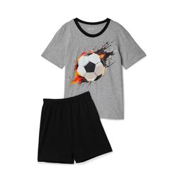 Tchibo - Kurzer Kinder-Pyjama im Fu&szlig;balldesign - Jungen - Gr. 110/116 - schwarz