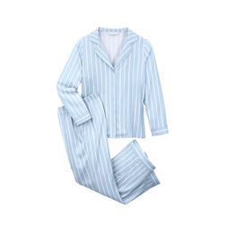 Tchibo - Pyjama - Damen - Gr. 44 - hellblau/gestreift