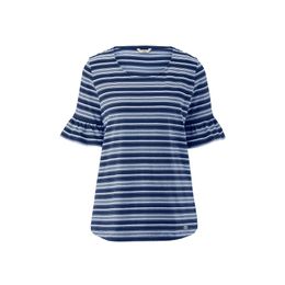 Tchibo - Jerseyshirt mit Volant&auml;rmeln - Damen - Gr. M - dunkelblau/gestreift