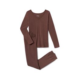 Tchibo - Pyjama mit Spitze - Damen - Gr. L - braun
