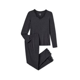 Tchibo - Pyjama mit Spitzenbesatz - Damen - Gr. XL - anthrazit