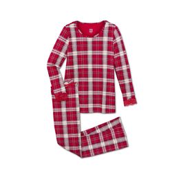 Tchibo - Pyjama mit Spitzenbesatz - Damen - Gr. S - rot/kariert