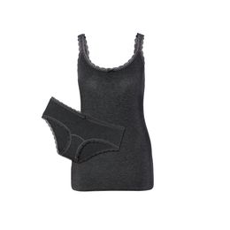 Tchibo - Hemdchen-Slip-Set - Damen - Gr. M - anthrazit/gestreift