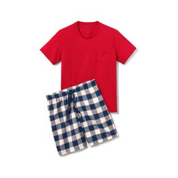 Tchibo - Shorty-Pyjama mit Flanellhose - Herren - Gr. XL - dunkelblau/kariert