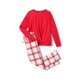 Tchibo - Kinder-Flanellpyjama - M&auml;dchen - Gr. 170/176 - wei&szlig;/kariert