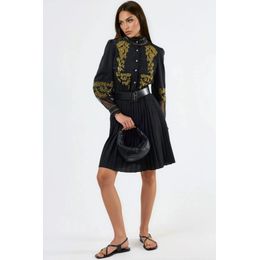 Besticktes Minikleid mit Mandarin-Kragen