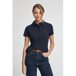 Poloshirt dunkelblau aus Pikee mit f&uuml;nf Kn&ouml;pfen am Kragen und gesticktem Rigby Go-Logo