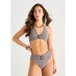 Braunes Bikini-H&ouml;schen aus Seersucker mit Gingham-Muster