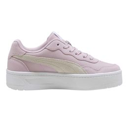 Puma - "Court Lally Skye" Sneaker f&uuml;r Damen, Leder, Plattform-Absatz (Rosa/Wei&szlig;)