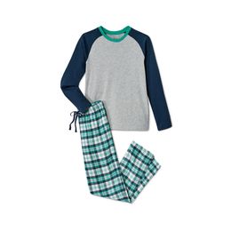 Tchibo - Pyjama aus Bio-Baumwolle - Jungen - Gr. 146/152 - wei&szlig;/kariert