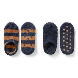 Tchibo - 2 Paar Hausschuh-Socken - M&auml;dchen - Gr. 35-38 - dunkelblau/gestreift