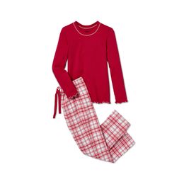 Tchibo - Pyjama aus Bio-Baumwolle - M&auml;dchen - Gr. 146/152 - wei&szlig;/kariert