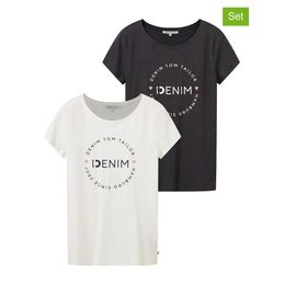 Tom Tailor Denim 2er-Set: Shirts in Grau/ Wei&szlig; - 46% | Gr&ouml;&szlig;e M | Damen-tops