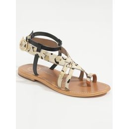 Les BAGATELLES Leder-Zehensandalen "Fennel" in Gold/ Schwarz/ Beige - 53% | Gr&ouml;&szlig;e 36 | Damen-sandalen
