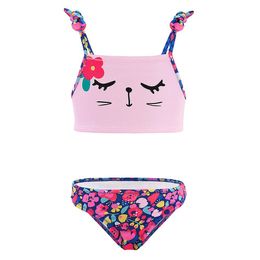 Denokids Bikini "Cat&Flowers" in Rosa - 65% | Gr&ouml;&szlig;e 98/104 | Kinder-bademode