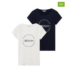 Tom Tailor Denim 2er-Set: Shirts in Dunkelblau/ Wei&szlig; - 40% | Gr&ouml;&szlig;e M | Damen-tops