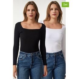 Happiness Istanbul 2er-Set: Longsleeves in Schwarz/ Wei&szlig; - 18% | Gr&ouml;&szlig;e S/M | Damen-tops