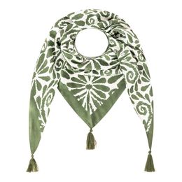 Zwillingsherz Dreieckstuch "Flower Fun" in Oliv/ Wei&szlig; - (L)200 x (B)90 cm - 58% | Damen-schals-tuecher