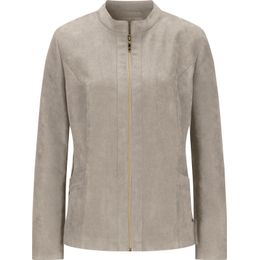 Damen Blazer aus Veloursleder-Imitat stein, Gr&ouml;&szlig;e 50