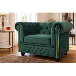 Riess Ambiente Barocker Sessel CHESTERFIELD flaschengr&uuml;n Samt Federkern mit Knopfheftung Riess-Ambiente
