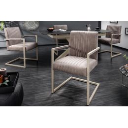 Riess Ambiente Freischwinger Stuhl BIG ASTON taupe Microfaser Federkern beige Gestell Polsterstuhl Riess-Ambiente Esszimmerstuhl K&uuml;chenstuhl Industrie & Loft Modern