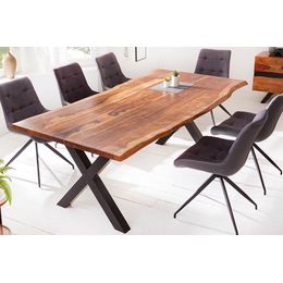 Riess Ambiente Massiver Esstisch AMAZONAS 220cm braun Sheesham schwarz Metall Baumkante X-Gestell Baumtisch Riess-Ambiente Esszimmertisch rechteckig Industrie &...