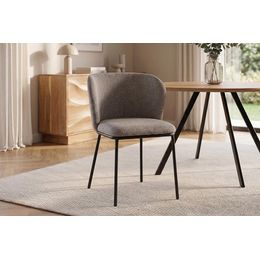 Riess Ambiente Design Stuhl LYON grau beige Chenille schwarze Metallbeine Riess-Ambiente Esszimmerstuhl K&uuml;chenstuhl Modern Retro Skandinavisch