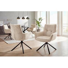 Riess Ambiente Drehbarer Stuhl SIGNATURE beige Vogue Velours Samt Taschenfederkern schwarz Metall Polsterstuhl Riess-Ambiente Esszimmerstuhl K&uuml;chenstuhl