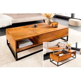 Riess Ambiente H&ouml;henverstellbarer Couchtisch MAKASSAR FUNCTION 110cm braun Mangoholz honey finish Riess-Ambiente Sofatisch Wohnzimmertisch rechteckig Industrie &...