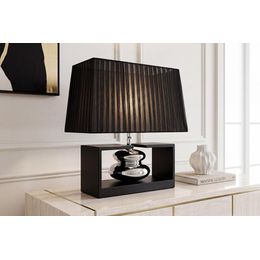 Riess Ambiente Dekorative Tischlampe GRACIA 35cm schwarz silber mit neigbarem Stoffschirm Holzfu&szlig; Riess-Ambiente Glamour Landhaus