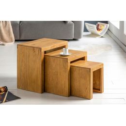 Riess Ambiente Massives 3er-Set Beistelltische MAKASSAR 45cm natur honey finish Mangoholz Riess-Ambiente rechteckig