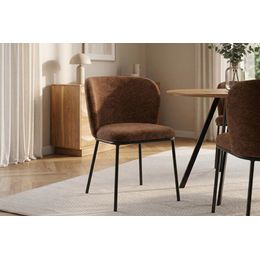 Riess Ambiente Design Stuhl LYON braun Chenille schwarze Metallbeine Riess-Ambiente Esszimmerstuhl K&uuml;chenstuhl Modern Retro Skandinavisch