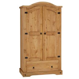 CARO-M&ouml;bel CARO-M&ouml;bel Kleiderschrank, Natur, Holz, Kiefer, Vintage, 103x188x57 cm, Schlafzimmer, Kleiderschr&auml;nke, Dreht&uuml;renschr&auml;nke