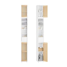 sobuy Hochschrank, Wei&szlig;, Natur, Holzwerkstoff, 20x180x20 cm, Badezimmer, Badezimmerschr&auml;nke, Hochschr&auml;nke