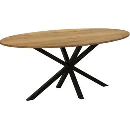 Esstisch OMG DESIGN "Kent", braun (natur, schwarz, natur), B:220cm H:77cm T:120cm, Tische, Esstisch, Hochwertige Melamin-Tischplatte mit Metallgestell