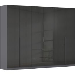 Dreht&uuml;renschrank OTTO HOME "Kleiderschrank Schrank Garderobe AGORDO mit Dekor- oder Hochglanzfront", grau (graumetallic, hochglanz effektgrau), Schr&auml;nke, B/H/T: 271cm x 210cm x 54cm, Griffe Graumetallic, Holzwerkstoff, Dreht&uuml;renschrank, mit Au&szlig;enschubk&auml;sten, Serie in 7 Breiten und 2 H&ouml;hen MADE IN GERMANY, B:271cm H:210cm T:54cm