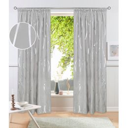 Gardine OTTO HOME "Quinnton", grau, silberfarben, B:140cm H:145cm, Polyester, Gardinen, Gardine, Blickdicht, 2er‑Set. Metallic‑Akzenten, Kr&auml;uselband