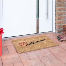 Fu&szlig;matte ANDIAMO "Kokos Willkommen", beige (natur), B:40cm H:17mm L:60cm, Kokos, Teppiche, Fu&szlig;matte, Schmutzfangmatte, mit Spruch, rutschhemmend, In- und Outdoor geeignet