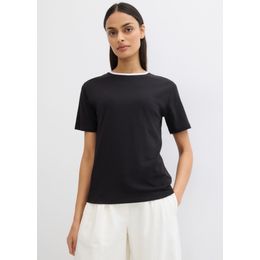 T-Shirt bonprix, Damen, Gr. 44/46 (L), schwarz, Obermaterial: 50% Baumwolle, 50% Polyester, regular fit, Shirts T-Shirt, leicht definierte Passform, kontrastfarbiger Halsausschnitt