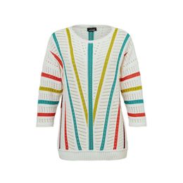 Rundhalspullover GOLDNER "Kurzgr&ouml;&szlig;e Strickpullover mit U-Boot-Ausschnitt", Damen, Gr. 23, wei&szlig; (cremewei&szlig;, gemustert), Obermaterial: 50% Baumwolle CO. 50% Polyacryl PAN., figurumspielend, U-Boot-Ausschnitt, weit Rollkante, Pullover Rundhalspullover, keine/nicht relevant
