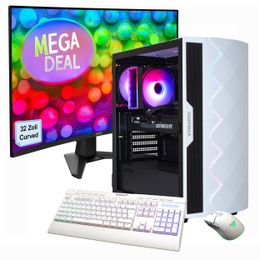 GAMEMAX Gaming-PC-Komplettsystem "MegaDeal Diamond WT SET2645", Energieeffizienz: E (A-G), wei&szlig;, Microsoft Windows 11 Home (64 Bit), 32 GB RAM 1.000 GB SSD, Computer_Komplettsysteme, Windows 11 + MSI MAG 32C6 Curved Monitor, 80cm (32")