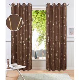 Gardine OTTO HOME "Quinnton", braun (braun, goldfarben), B:140cm H:175cm, Polyester, Polyester, Gardinen, Gardine, Blickdicht, 2er-Set, &Ouml;sen- Aufh&auml;ngung, Metallic-Akzente