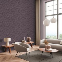Livingwalls Vliestapete LIVING WALLS "Tropen-Tapete - Bl&auml;ttermuster modern gl&auml;nzend", lila (schwarz), B:0,53m H:0,02m L:10,5m, Vlies, Tapeten, Elegante Vliestapete mit tropischem Bl&auml;ttermuster