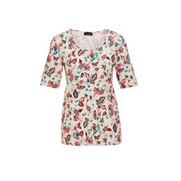 Print-Shirt GOLDNER "Druckshirt in kraftvollen Farben", Damen, Gr. 46, pink (dahlie, gemustert), Obermaterial: 96% Viskose CV. 4% Elasthan EL., Tubular, Shirts, Mehrfarbiges Bl&auml;tterdessin
